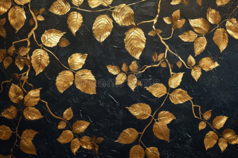Opulent Gold Leaf Patterns on a Midnight Black Canvas, Exuding Elegance ...