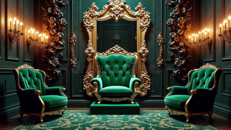 Opulent Green Throne Room with Ornate Golden Decor and Lavish Design ...