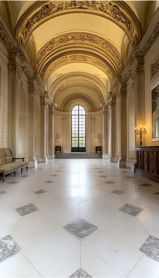 Opulent Hallway. Marble Floors and Arches, with Natural Sunlight ...