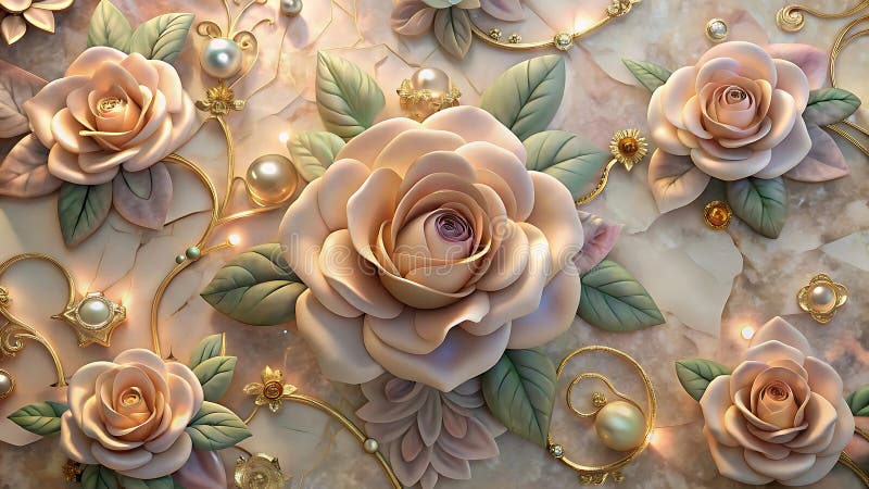 Luxurious 3D Rosette Wallpaper: Golden Accents and Pearls - Panaflex ...