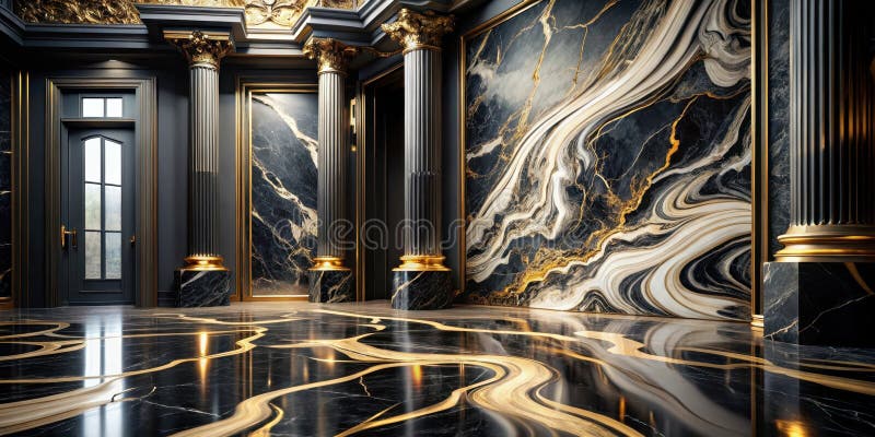 Opulent Interior Design with Black and Gold Marble Accents and ...