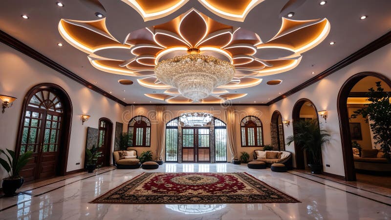 Opulent Interior with Petal-Like Ceiling Design and Recessed Lighting ...
