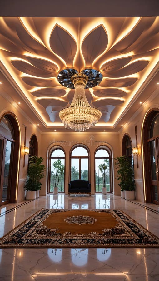 Opulent Interior with Petal-Like Ceiling Design and Recessed Lighting ...