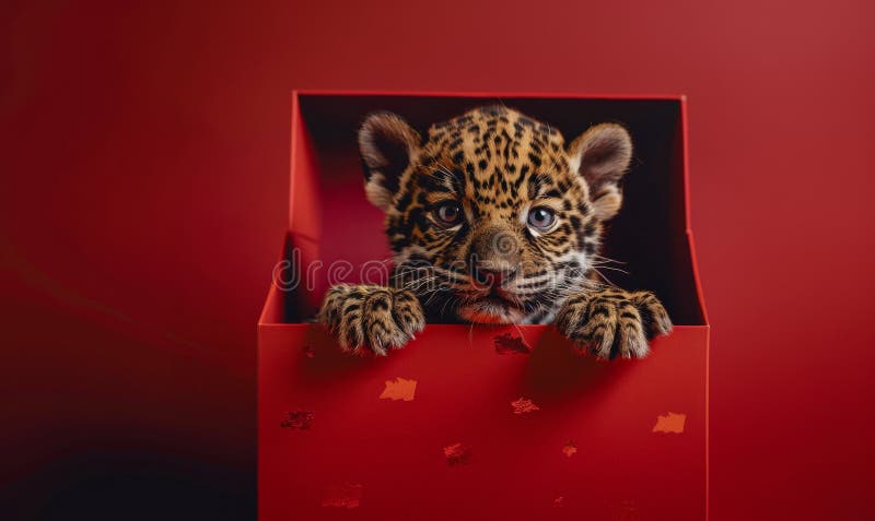 Opulent Leopard Cub in Elegant Red Box Stock Illustration ...
