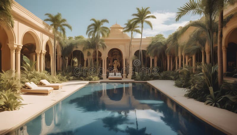The Opulent Mirage Pool in a Desert Resort Stock Illustration ...