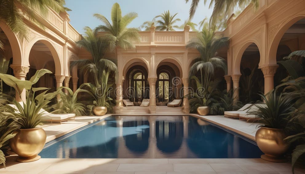 The Opulent Mirage Pool in a Desert Resort Stock Illustration ...