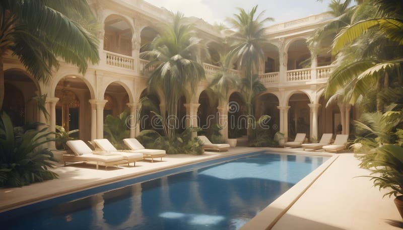 The Opulent Mirage Pool in a Desert Resort Stock Illustration ...