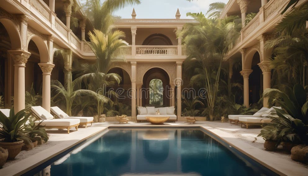 The Opulent Mirage Pool in a Desert Resort Stock Illustration ...