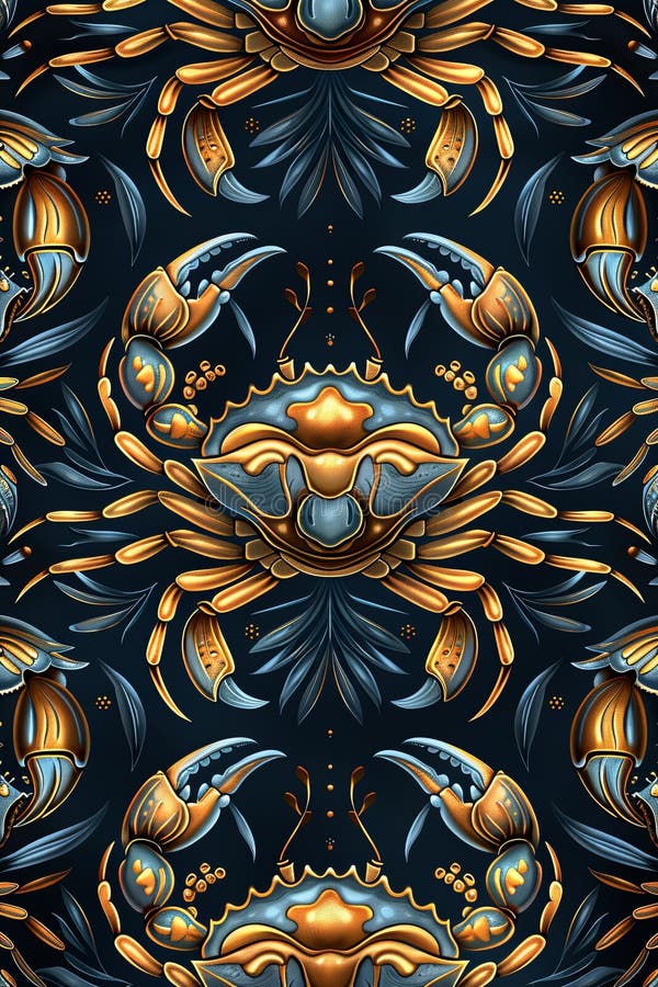 Opulent Pattern Featuring Golden Crabs with Intricate Detailing on a ...