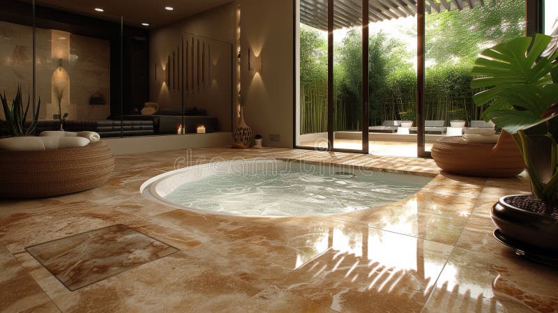 Opulent Spa with Travertine Tiles Stock Image - Image of exclusive ...