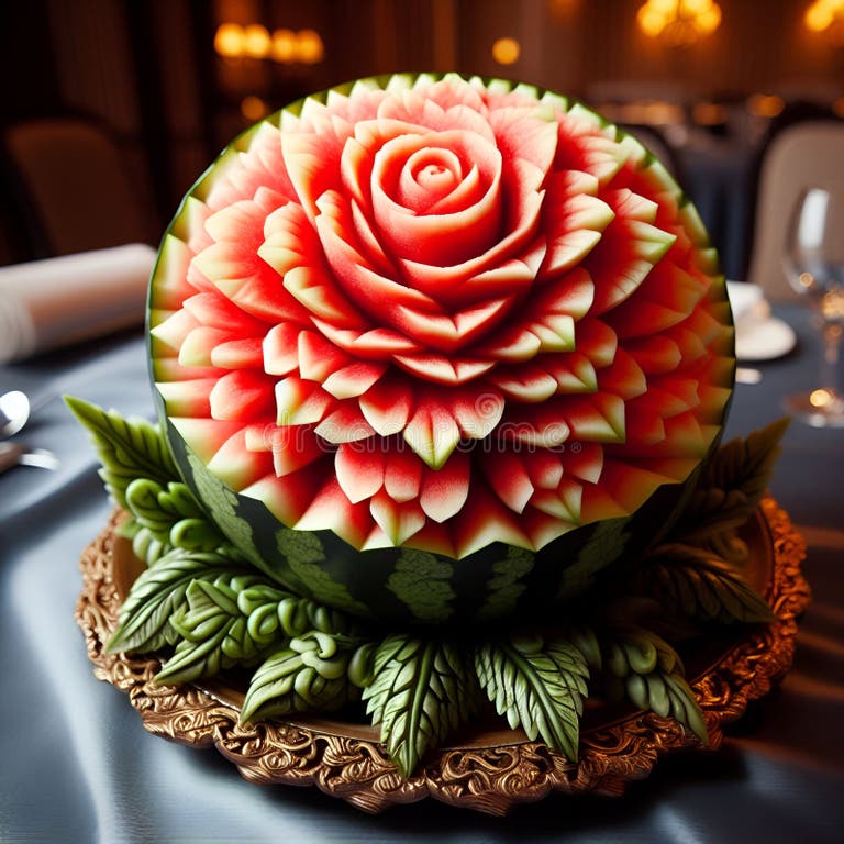 Opulent Watermelon Display: Elegance in Carved Form. Stock Illustration ...