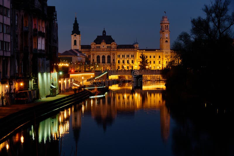 Oradea City Hall by Night stock photo. Image of tourism - 370500662