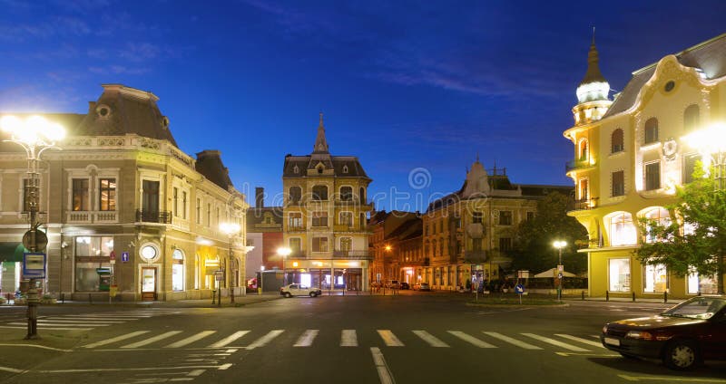 Oradea streets at night stock image. Image of impressive - 242743025