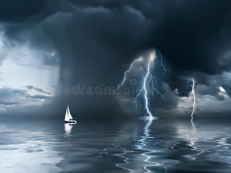 Orage Et Yacht Dans L'océan Photo stock - Image of foudre, seul: 25884108