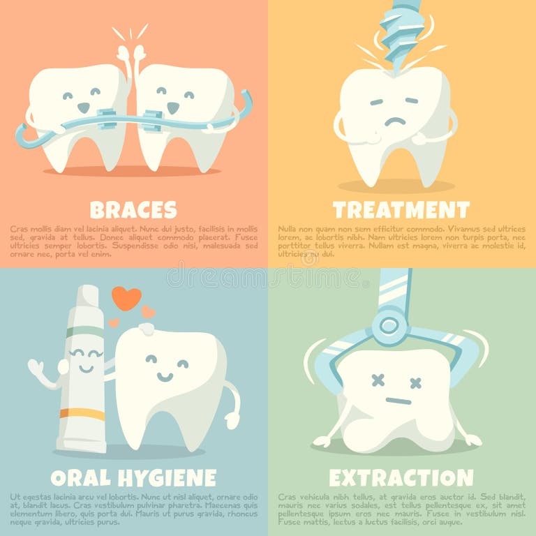 Oral Hygiene Banners with Cute Tooth Stock Vector - Illustration of ...