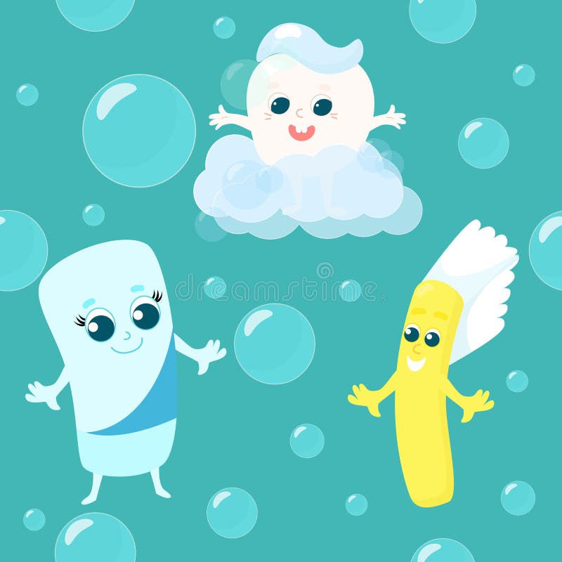 Oral Hygiene Seamless Pattern in Cartoon Style. Happy Tooth and ...