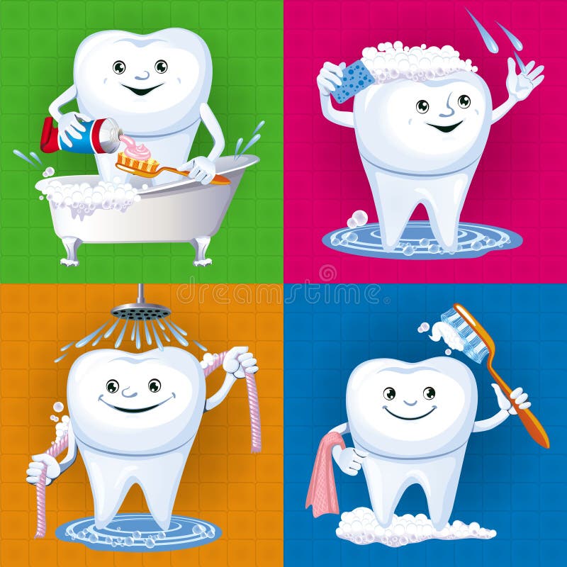 Cartoon tooth cleaning stock illustration. Illustration of tooth - 83631069