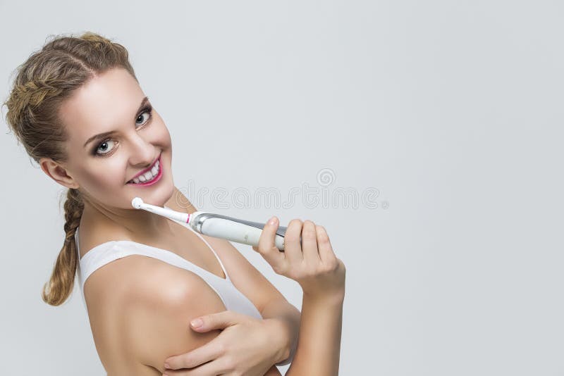 Oralcare And Dentistry Concepts Positive Smiling Caucasian Blond Woman