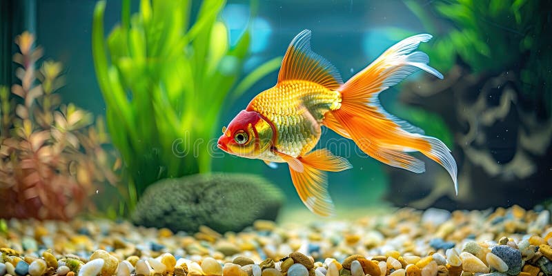 Oranda Goldfish in Aquarium Fish Tank Close Up Stock Illustration ...