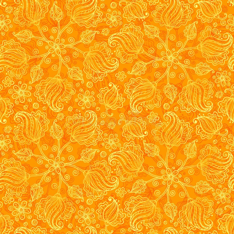 Orange Abstract Doodle Flowers Seamless Pattern Stock Vector - Image ...
