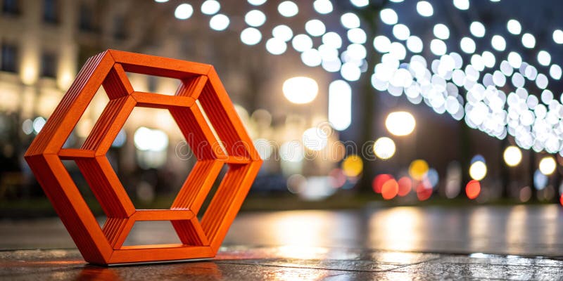 Orange Abstract Octagon Bokeh Light Shines Background Stock ...