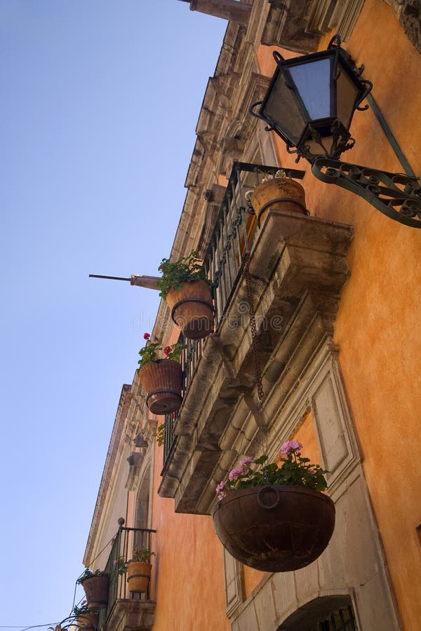 Orange Adobe Wall Balcony Queretaro Mexico Stock Photo - Image of ...