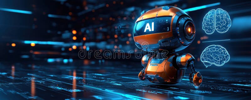 Orange AI-powered Robot Concept with Futuristic Interface and Neural ...