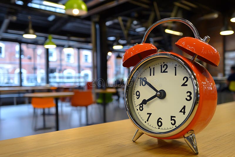 Orange Alarm Clock on a Table in a Modern Cafe the Clock Shows the Time ...