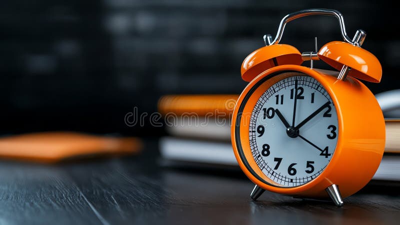 Orange Alarm Clock on Wooden Surface with Blurred Background Stock ...