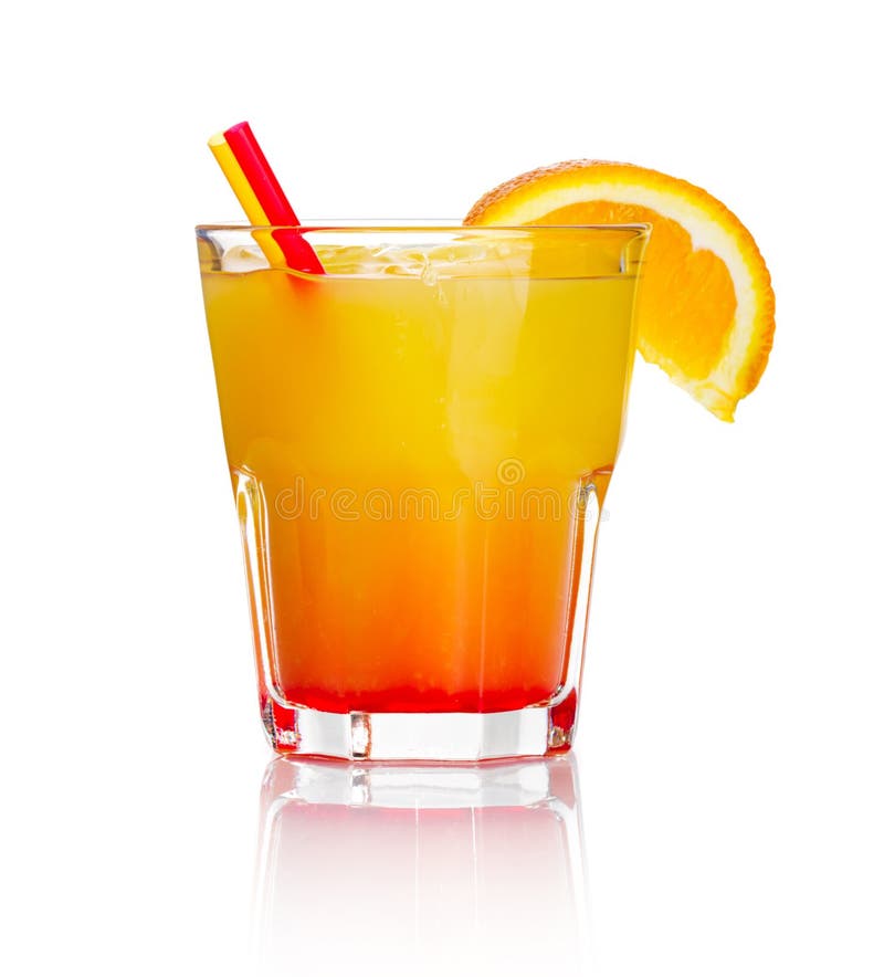 Orange Alcohol Cocktail with Fruit Slice Isolated on White Stock Photo ...