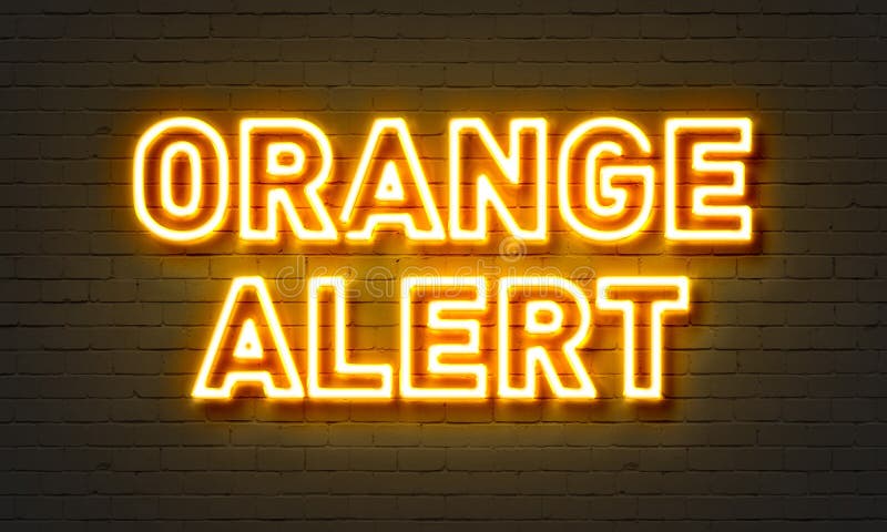 Orange Alert Neon Sign on Brick Wall Background. Stock Illustration ...