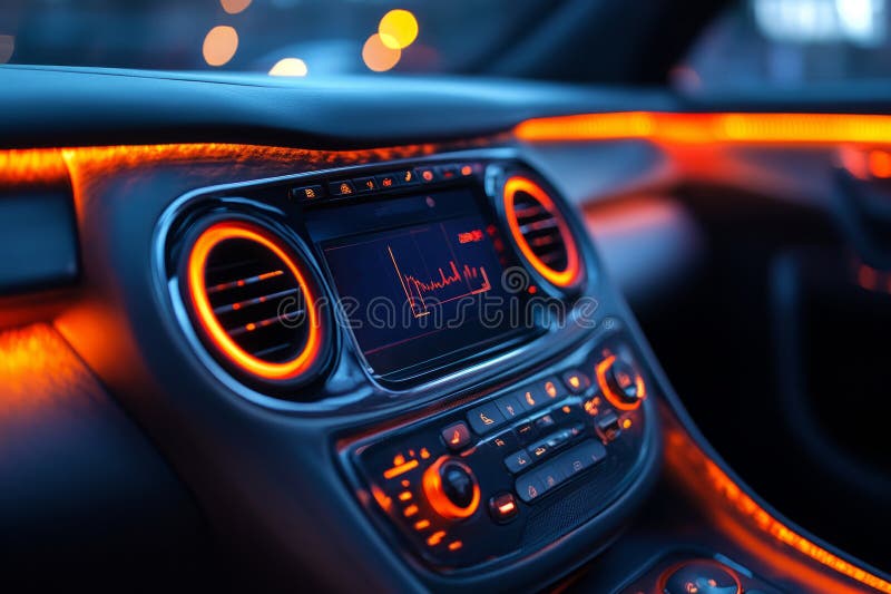 Orange Ambient Lighting Illuminates Dashboard Controls and Air Vents of ...