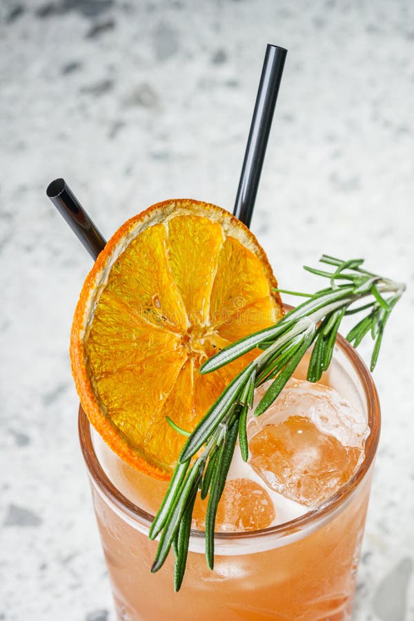 Orange Americans Cocktail on a Gray Stone Bar Counter Stock Photo ...