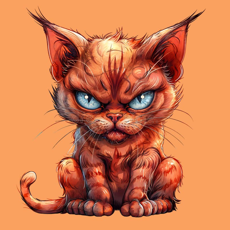 Orange Angry Cat with Blue Eyes on Orange Background Stock Illustration ...