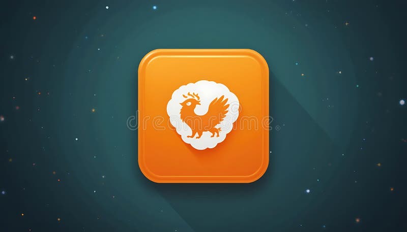 Orange App Icon with Rooster Silhouette in Cloud Design, Elegant and ...