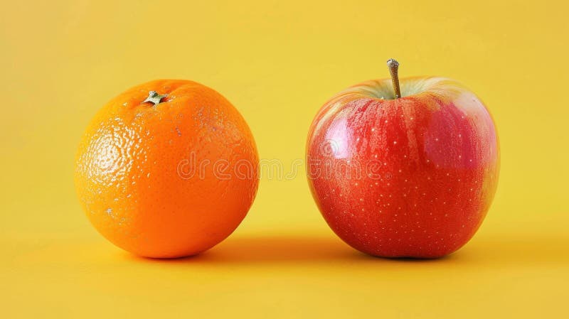 Orange and Apple on a Yellow Background. Apple Vs Orange Comparison ...