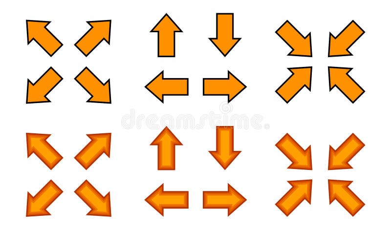 Orange Arrow and Diagonal Arrow Sign for Map, Arrow Button for Graphic ...
