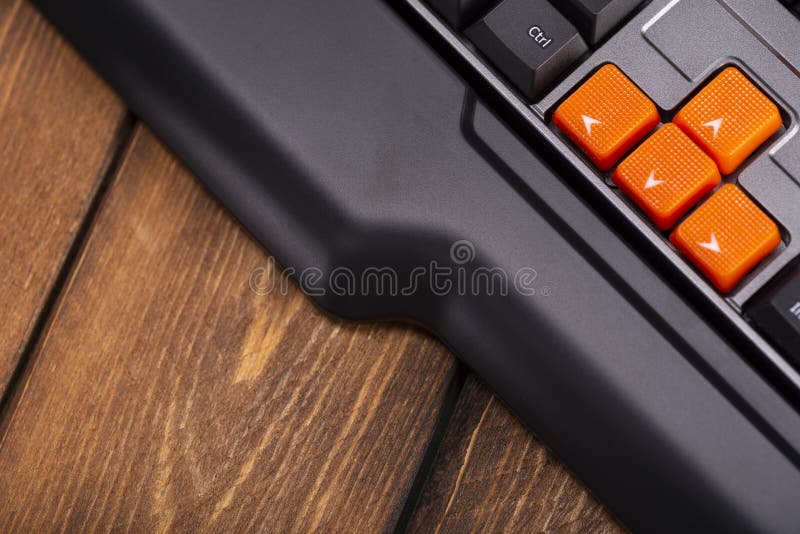 Orange Arrow Keys On A Black Keyboard, Up, Down, Left, Right Buttons On ...