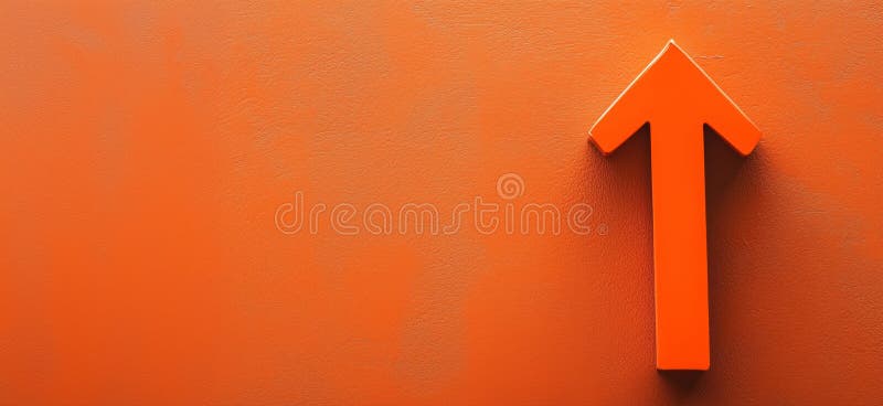 Orange Arrow Pointing Upwards on Textured Orange Background ...