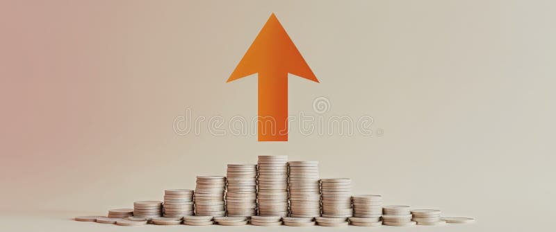 Orange Arrow Rising Above Stacks of White Coins on Pastel Background ...