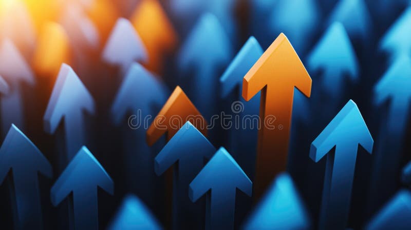 Orange Arrow Standing Out among Blue Arrows Symbolizing Success and ...