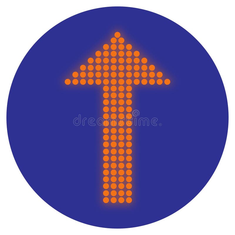 Orange Arrow Up Round Dot on Dark Blue Background. Road Direction Sign ...