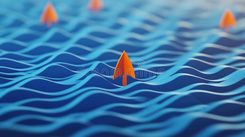 Orange Arrows Navigating Blue Waves. AI Generated Stock Illustration ...