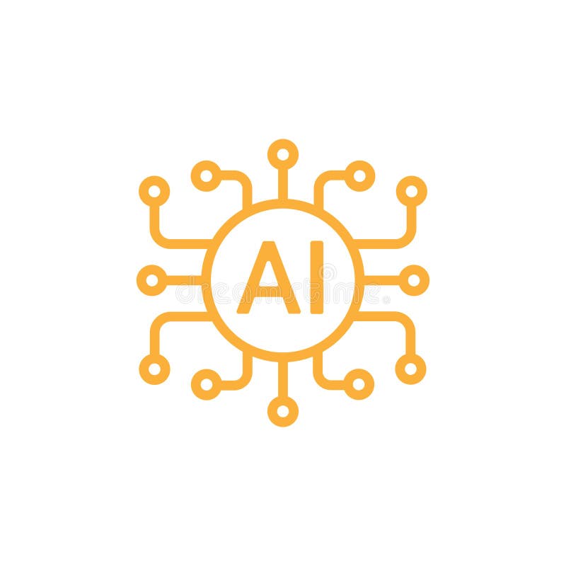 Orange Artificial Intelligence AI Processor Chip Vector Line Art Icon ...
