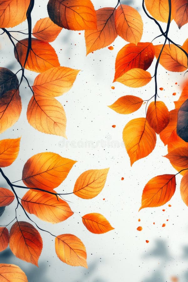 Orange Autumn Leaves Falling from Tree Branches Illustration. Generated ...