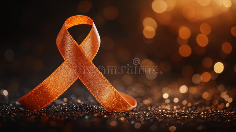 Orange Awareness Ribbon on Dark Glittery Background Stock Illustration ...