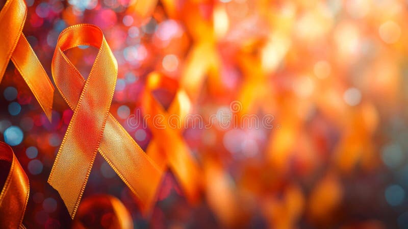 Orange Awareness Ribbons with Bokeh Background Stock Illustration ...