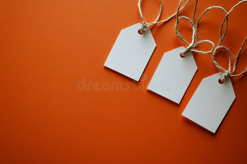 An Orange Backdrop Featuring Empty White Shopping Price Tags. Stock ...
