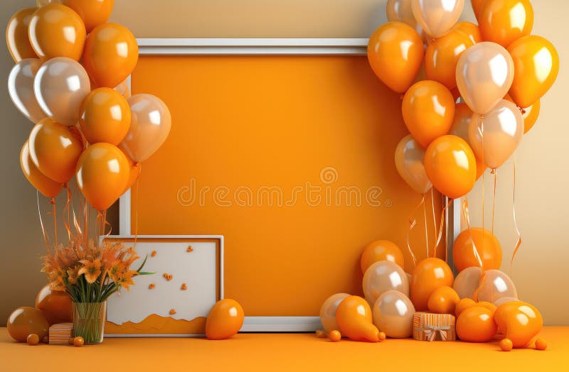 An Orange Background with a Frame and Balloons Stock Photo - Image of ...