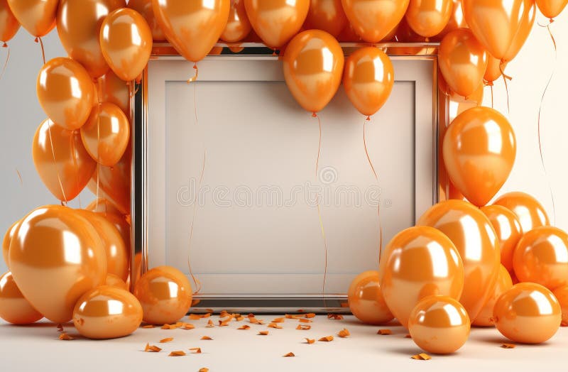 An Orange Background with a Frame and Balloons Stock Image - Image of ...